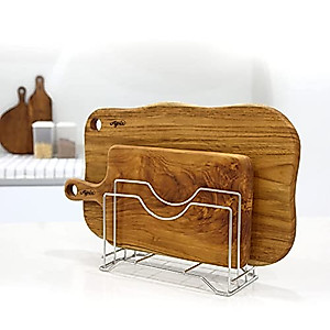 LENITH Cutting Board Rack Chopping Board Organizer Stand Holder Kitchen Countertop Pots Pan Lids Rack Organizer (Medium_Silver Color)