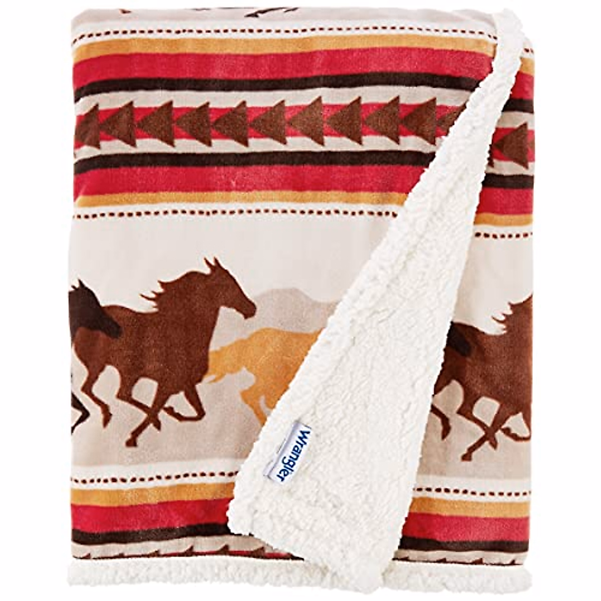 Carstens, Inc Wrangler Running Horse Country Sherpa Fleece Throw Blanket, Brown, One Size