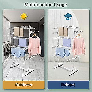 Todeco Laundry Drying Rack, 4 Tier Collapsible Metal Clothes Horses with Two Side Wings, Heavy Duty Clothes Drying Rack Use for Laundry, White