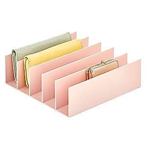 mDesign Plastic Purse Organizer for Bedroom Closet, Shelf Storage - Holds Woman's Purse, Hanging Bag, Zipper Handbag, Tote, Perfect for Space Saving - 5 Sections - Lumiere Collection - Lt Pink/Blush