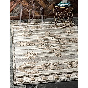 Unique Loom Outdoor Modern Collection Area Rug - Albuquerque (5' x 8' Rectangle, Beige/ Brown)