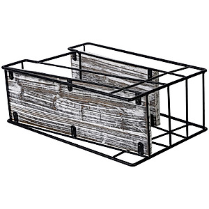 MyGift 2-Tier Rustic Torched Wood and Black Metal Wire Pantry Canned Food Dispenser Storage Organizer Rack