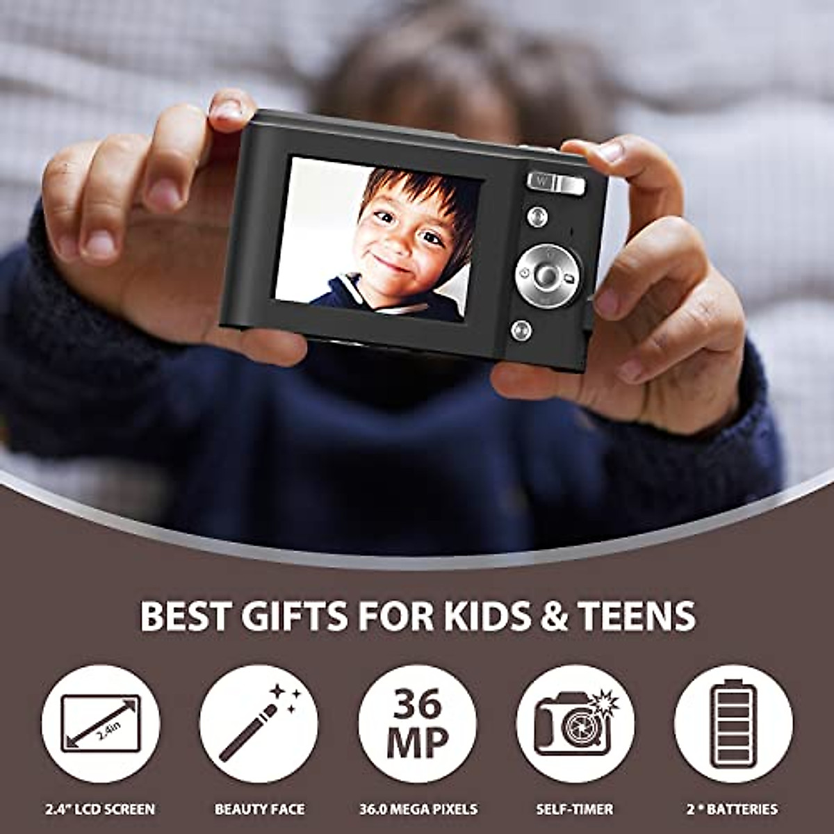 IEBRT Digital Camera,1080P Mini Kid Camera Vlogging Camera Video Camera LCD Screen 16X Digital Zoom 36MP Rechargeable Point and Shoot Camera for Compact Portable Kids Teens Gifts