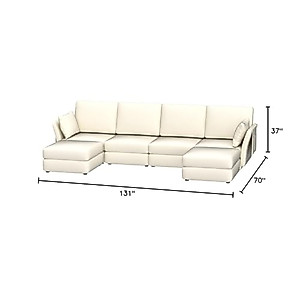 VanAcc 131 Inches Modular Sectional Sofa, 6 Seats U Shaped Sofa with Chaise, Oversized Sectional Sofa with Storage, Ottomans- Chenille Beige