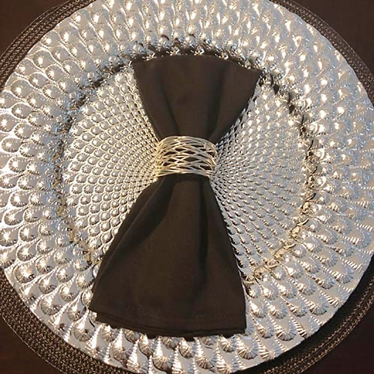 SKAVIJ Metal Mesh Napkin Rings Set for Dining Table Decoration (Dia-2 Inch, Pack of 12, Silver)