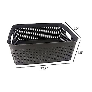 LIQIU 4-Pack Plastic Storage Basket Bins,Plastic Storage Baskets for Organizing,Weave Basket Organizer for Kitchens,Classrooms,Bathroom(12.2" × 10" × 4.5",Black).