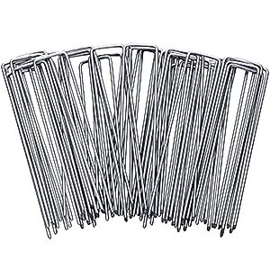 Garden Stakes 100 Pack 6 Inch Galvanized Landscape Staples, U-Shape Turf Staples Heavy Duty Galvanized Lawn Pins for Anchoring Weed Barrier Fabric, Ground Cover, Dog Fence, Tents Tarps