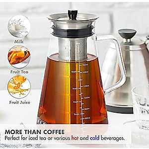 Aquach Airtight Cold Brew Coffee (Iced Tea) Maker 51oz/1.5L, BPA-Free, Durable Borosilicate Glass Pitcher and Stainless Steel Fine-Mesh Filter, Dishwasher Safe, Spill-proof, 6 Cups Capacity