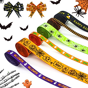 6PCS Satin Ribbons - Halloween Decor Ribbons for Party, Carnival, Gift Wrap, Hanging Decoration - Indoor/Outdoor Craft Supplies - 5 Yards