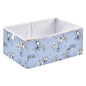 CaTaKu Blue Lily Flowers Cube Storage Bins for Organization, Rectangular Fabric Storage Cubes Storage Bins for Cube Organizer Foldable Storage Baskets for Shelves Living Room