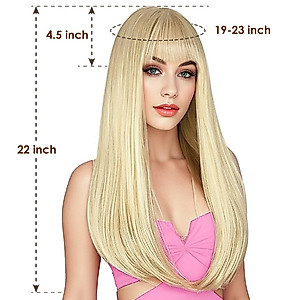 ENTRANCED STYLES Blonde Wig with Bangs, Long Straight Wigs for Women Natural Hair Wigs Synthetic Blonde Wigs for Girls Daily Party Halloween Cosplay Wig 22 Inch