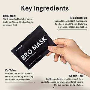 BRO MASK Under Eye Gel Pads: Cooling Eye Patches for Dark Circles and Puffiness | Anti Aging Hydrogel Eye Patch Set w/Bakuchiol, Green Tea, Hyaluronic Acid, Caffeine, Niacinamide/Vitamin B3-6 Pairs