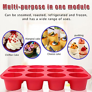 MEKBOK Silicone non-stick pan 12 cups muffin pan/cake pan/cake pan BPA-easy to clean dishwasher and microwave safe, bakeware-red (1pcs)