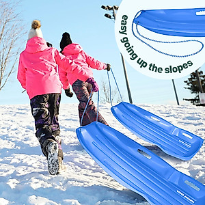 Slippery Racer Downhill Xtreme Flexible Adults and Kids Plastic Toboggan Snow Sled for Up to 2 Riders with Pull Rope, (2 Pack) (Red/Blue)