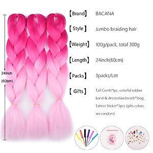 Ombre Braiding Hair (Pink/Light Pink)3pcs Jumbo Braiding Hair Extension For Box Braids Twist 24 Inch Hot Water Seal Real Soft