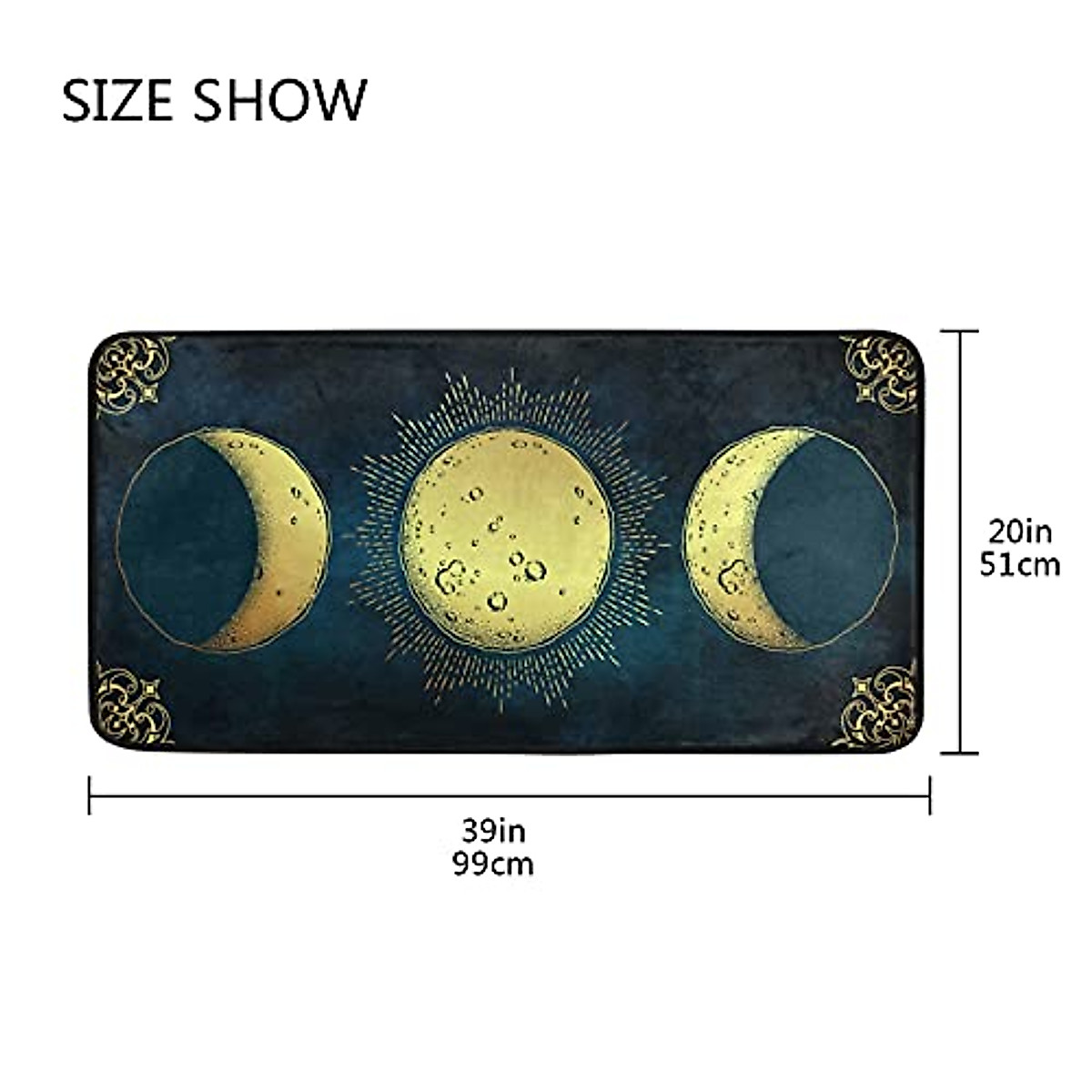 ALAZA Antique Style Moon Phases Area Rug 39 x 20 Inch, Non-Slip Floor Mat Washable Runner Rug for Kitchen Hallway Entryway Living Room Bedroom Dorm Home Decor
