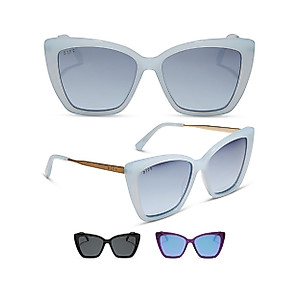 DIFF Becky II Designer Oversized Cat Eye Sunglasses for Women UV400 Protection, Blue Dust + Blue Gradient Flash