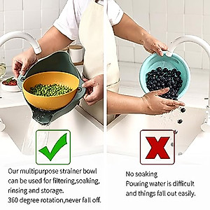 Pazash Double-layer Rotatable Colander, Heat-resisted Pasta Strainer, Food Level BPA Free Colanders and Strainers Bowls Set,2 Set Kitchen Draining Bowl Vegetable Washing Basket ，Aqua Sky and Green