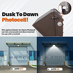 All-in-One 60W LED Wall Pack Fixture - Photocell Dusk-to-Dawn Sensor - 100W-320W MH/HPS Equal - Commercial Outdoor Step-Dimmable LED Security Wall Light - 3000K-5000K CCT Tunable - 100-277VAC - Bronze