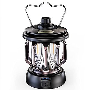 LED Camping Light Portable Retro Lantern Vintage Tent Lighting USB Rechargeable Waterproof Outdoor Lamp Black