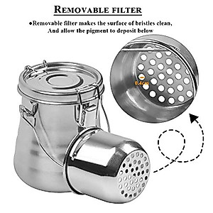 WOWOSS Paint Brush Washer, Portable Stainless Steel Leak-Proof Brush Cleaner with Lid and Filter Screen for Oil Painting, 4" Tall x 3.5" Dia.
