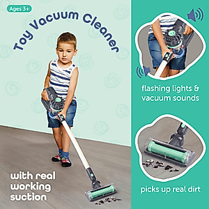 Kids Vacuum, Toy Vacuum Cleaner for Toddler with Lights & Sounds, Cord-Free Pretend Play Housekeeping Vacuum Toys with Working Suction, Great Gifts for Toddlers, Boys and Girls, Ages 3+