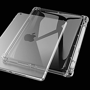 SFFINE Clear Case for New iPad 10.2 7th/8th/9th Generation 2021/2020/2019 with Pencil Holder, Shockproof Thin Slim Transparent Flexible TPU Gel Silicon Back Cover Protective Shell Fit iPad 10.2 Inch