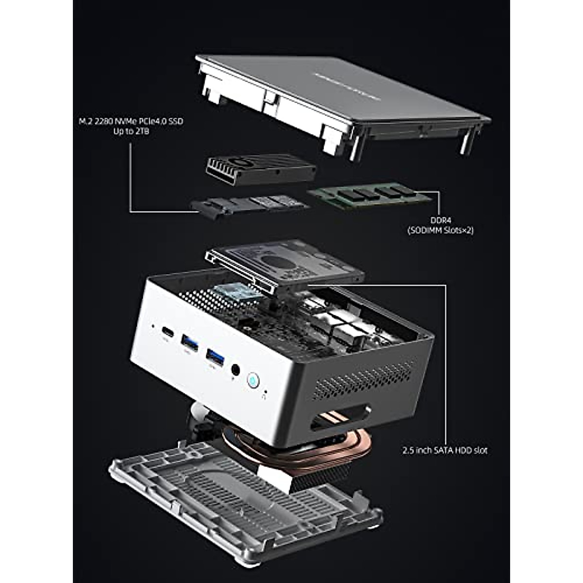 MINISFORUM Venus Series NAB6 Mini PC, 12th Gen Core i7-12650H Small Compter, 32G DDR4+512G PCIe4.0 SSD, 2X HDMI+2X USB-C 4K@60Hz Output, 2X 2.5G RJ45 Port, 4X USB3.2 Small Form Factor
