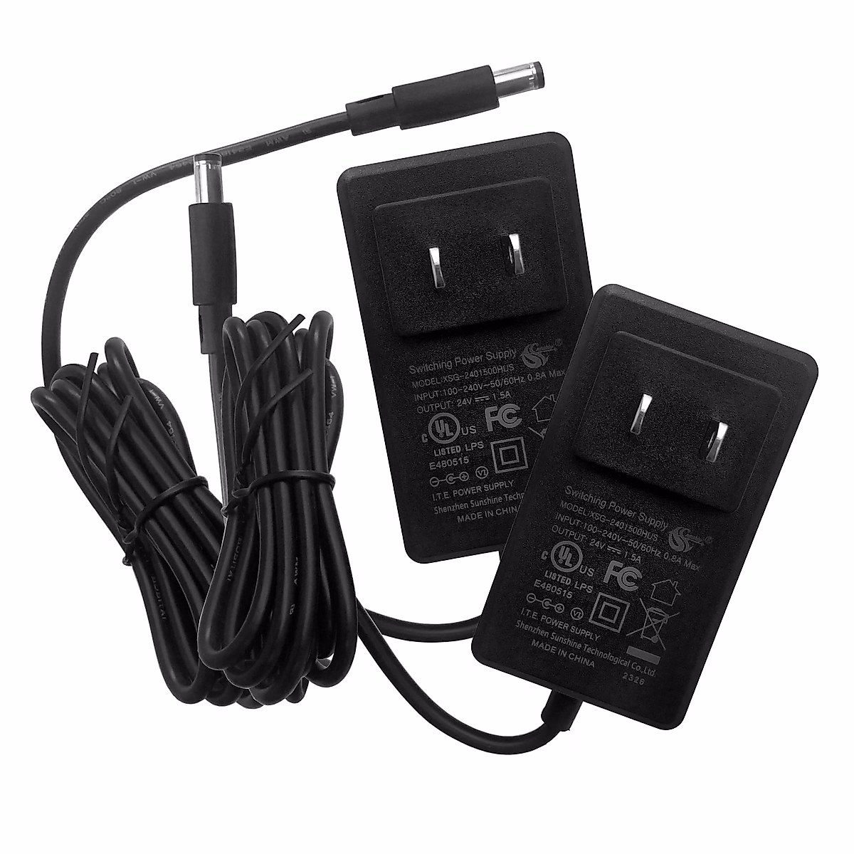 Coolerguys 110-240VAC Input 24V 1.5A Output Power Supply with 1.5m Cable & Barrel Connector, 2-Pack