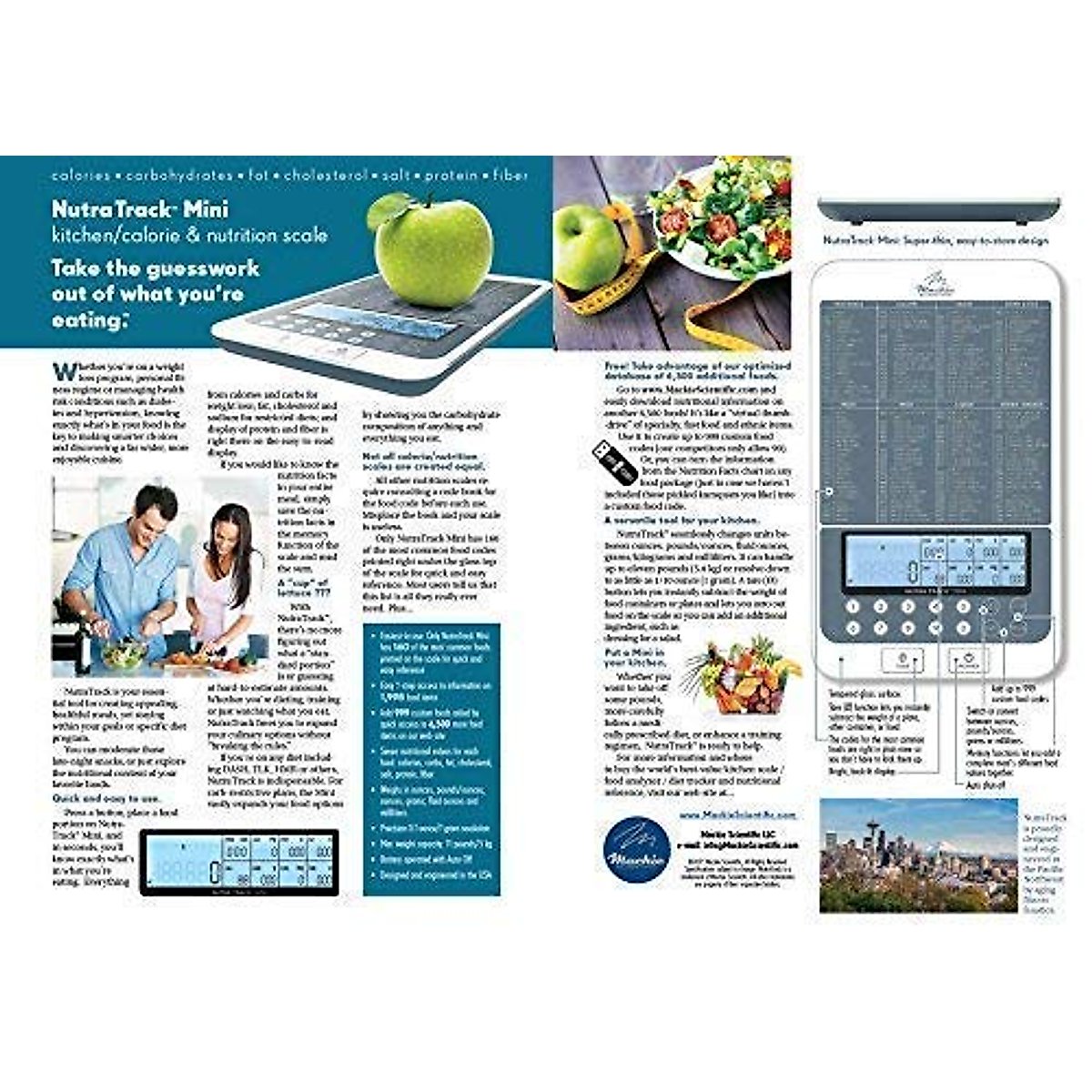 NUTRA TRACK Food and Nutrition Scale, an American Co. You CAN FIND Cheaper BUT You Cant FIND Better, Features: Our Proprietary USDA Nutritional Calculator, Supported and Designed in Seattle WA.