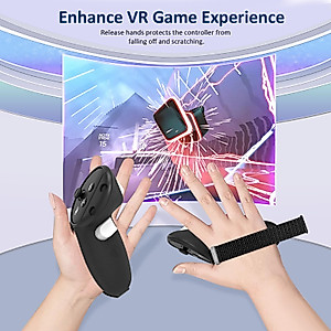 AMBISON Upgraded Controller Grips Cover for Oculus Meta Quest 3S/3 Accessories,with Adjustable Nylon Active Knuckle Straps&Battery Opening Protector,Anti Throw Relax Hands Enhance Holding (Black)