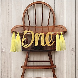 1st Birthday 12 months Photo Banner, Cake Topper, Highchair One Garland. Newborn to 1 Year old Monthly Milestone Picture, Baby Boy & Girl First Gold Decorations Party Supplies