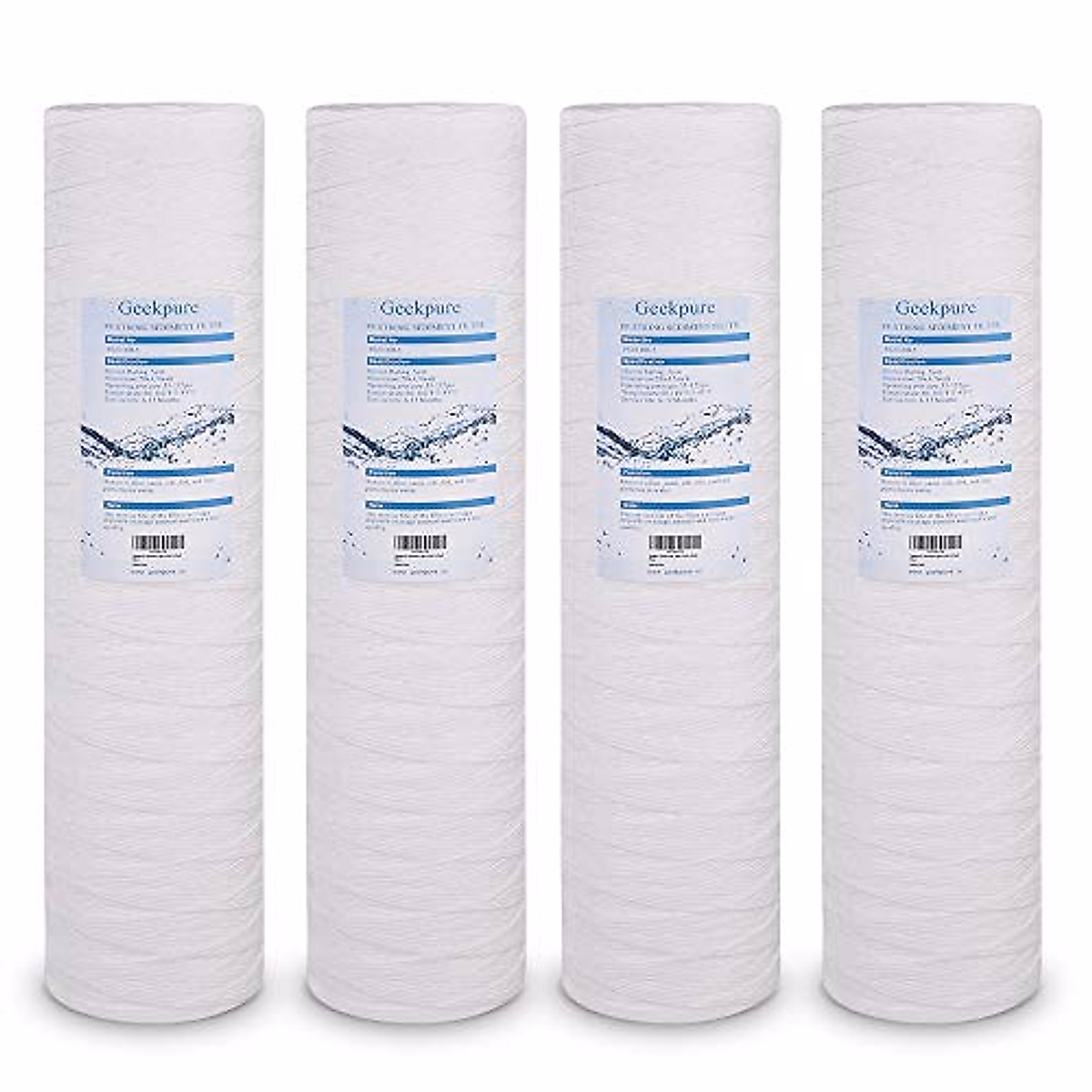 Geekpure Whole House String Wound PP Sediment Replacement Filter Cartridge-4.5" x 20"-5 Micron- Pack 4