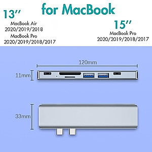 SLAUNT USB C Hub for MacBook Pro 7-in-2 USB C Adapter MacBook Multiport Dongle with 4KHDMI, USB 3.0&2.0, TF/SD Card Reader, USB-C and Thunderbolt 3 Compatible with MacBook Pro Air 2020 2019 2018
