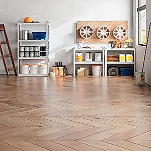 Raybee Garage Storage Shelves, Garage Shelving, 4 Tier Garage Shelves, Adjustable Heavy Duty Storage Shelves, Easy Assembly Metal Shelves for Storage, Kitchen, Pantry, White