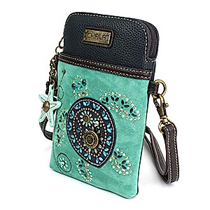 Chala Dazzled Crossbody Cell Phone Purse - Women Faux Leather Multicolor Handbag with Adjustable Strap - Turtle Turquoise