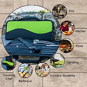 Knife Bag Canvas Chef Knife Roll Case -16 Pocket Knife & Kitchen Utensils Holder + Honing Steel Rod + Precision Drawing Spoons - Portable Storage for Travel Camping Culinary Student - Shoulder Strap