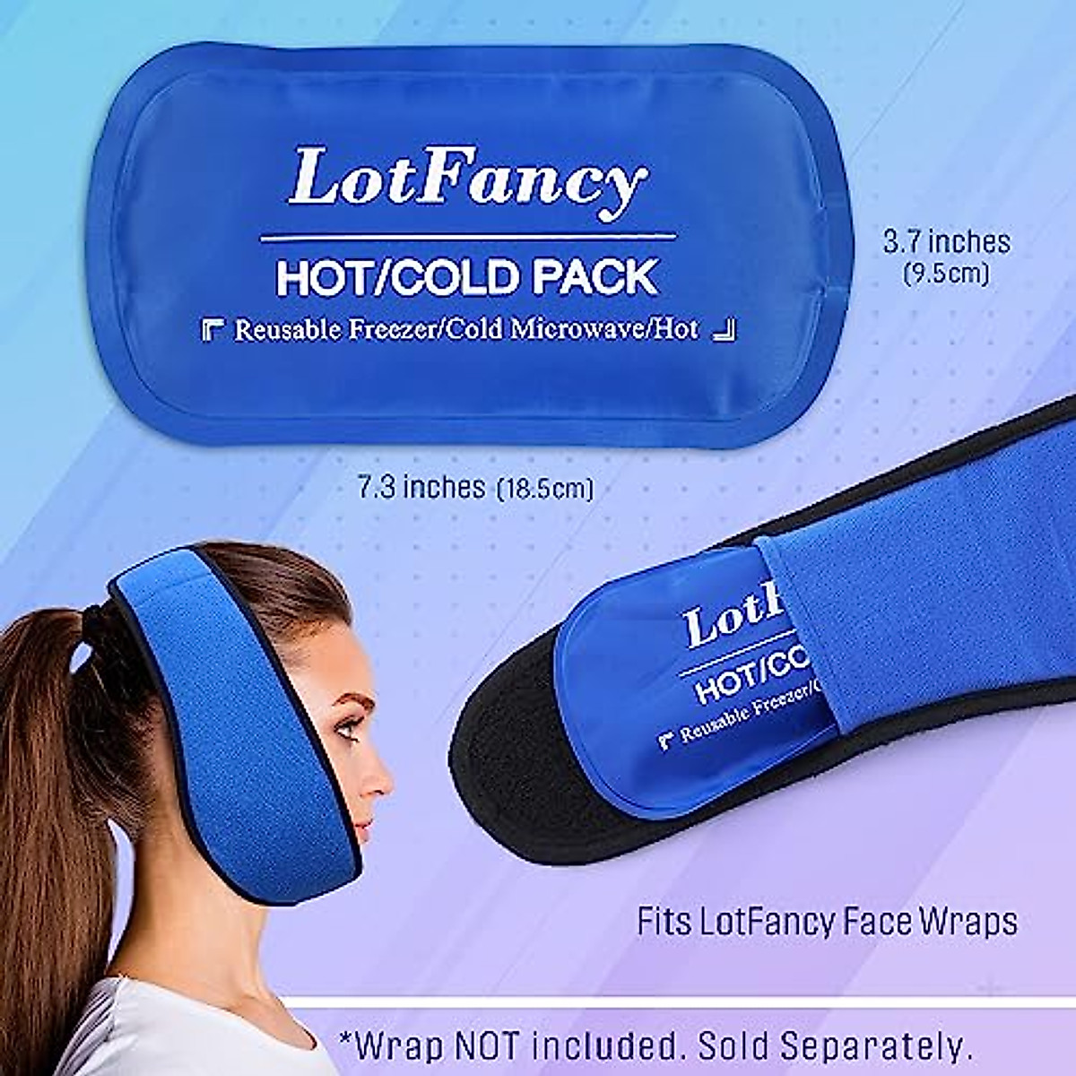 LotFancy Gel Ice Packs, 2pc Reusable Hot Cold Pack for Therapy, Heating Cooling Gel Pad, Pain Relief for Face, Head, TMJ, Wisdom Teeth, Oral Facial Surgery, Sport Injuries, Migraine, Muscle Joint