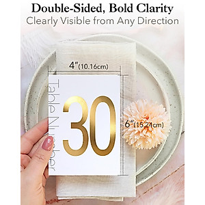 ElegaAura 32 Pcs Wedding Table Numbers, Gold Table Numbers for Wedding Reception, Double Sided Foil Number Cards 1-30 + Head & Gift Table, 4x6 in Table Signs for Restaurant, Baby Shower, Party, Event