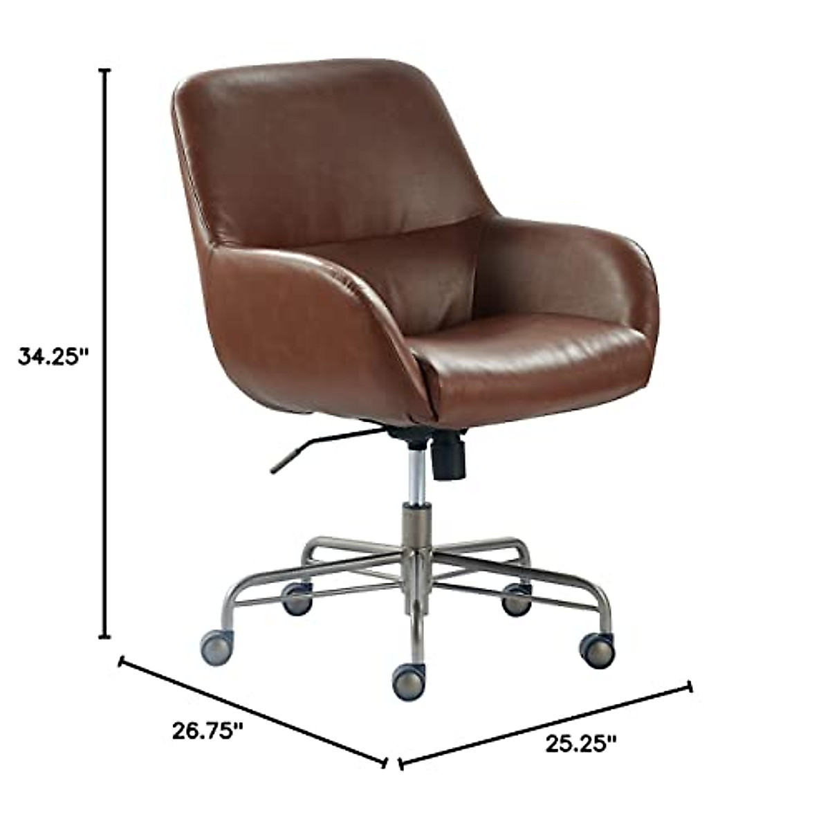 Tommy Hilfiger Forester Luxury Bonded Leather Home Office Chair, Modern Round Swivel Accent Seating, Adjustable Height, Cognac Brown