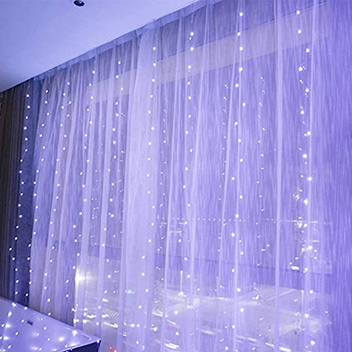 SVNOOC 300LED Fairy Curtain Lights USB Plug in 8 Modes Window Wall String Hanging Lights with Remote for Bedroom, Indoor, Outdoor, Weddings, Christmas, Party Decorations (Fairy White Cold)