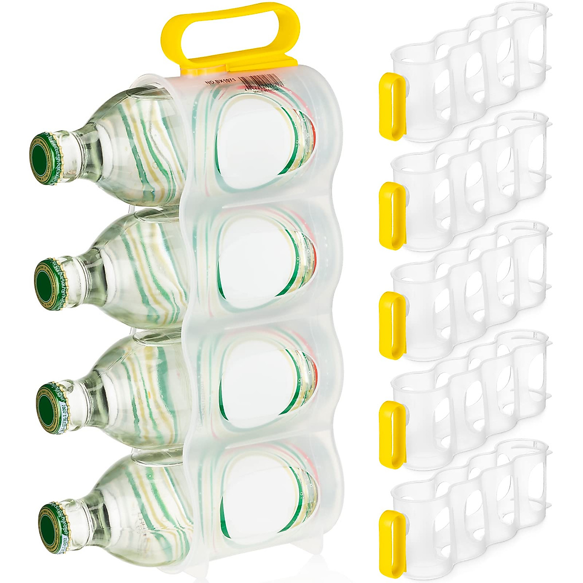 6 Pcs Portable Soda Can Organizer for Refrigerator Shelf Clear Plastic Beer Can Racks with Removable Handle Drink Organizer for Fridge Storage Beer Freezer Beverage Can Holder Soda Dispenser (Yellow)