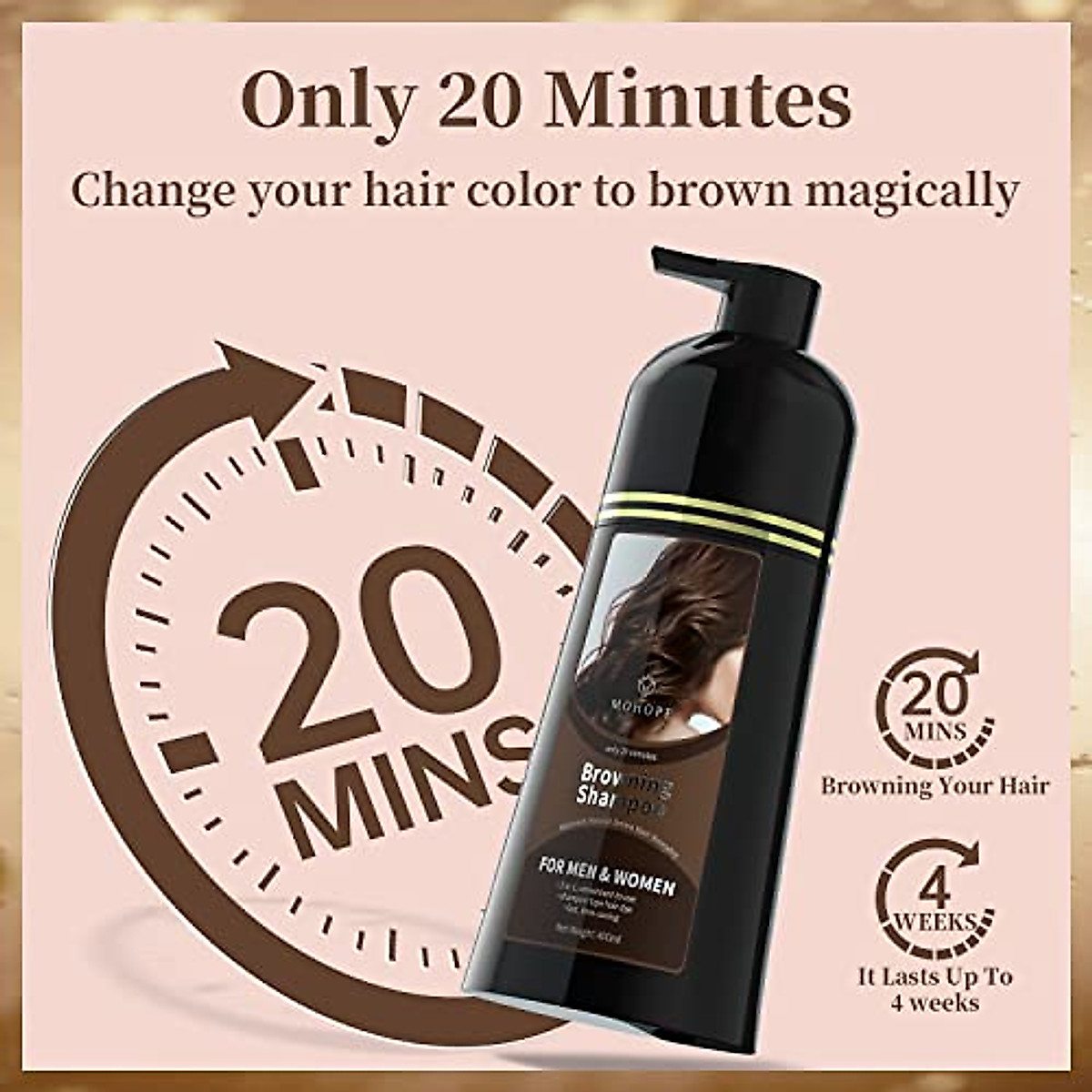 MOHOPE Reddish Browning Shampoo 14.1 Fl Oz (400ml) | 100% Grey Coverage 3 In 1 Revolutionary Instant Hair Dye | Semi Permanent Magically Only 20 Minutes Last 30 Days | Safe Natural Ingredients