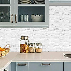 WalDecoo Marble Peel and Stick Backsplash for Kitchen, Thicker Design Self Adhesive Wall Tiles Stick on Backsplash, Marble Look Decorative Tiles (10 Tiles, 12”× 12”)