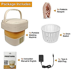 Foldable Washing Machine with Drain Basket and 2 Hangers - Mini Portable Washing Machine, Mini Washer, Portable Washer Machine - 6L Capacity, Plugin, Natural Cream Color - Perfect for Compact Living