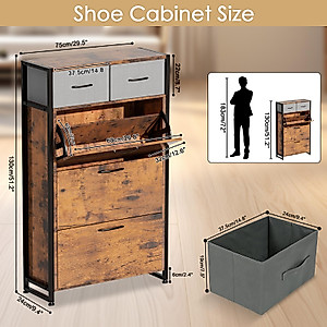 HSSZXFR Narrow Shoe Cabinet for Entryway Slim Shoe Rack Cabinet 3 Drawer Farmhouse Shoe Rack for Closet with Adjustable Shelf, Freestanding Wood Closed Shoe Rack for Home and Apartment