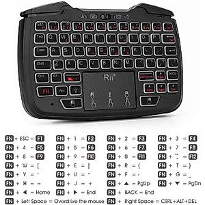 (Backlit Version)Rii RK707 3 in 1 Multifunctional 2.4GHz Wireless Portable Game Controller 62-Key Rechargeable Keyboard Mouse Combo Turbo Vibration Function for PC/Raspberry pi2/Android TV Google/TV B