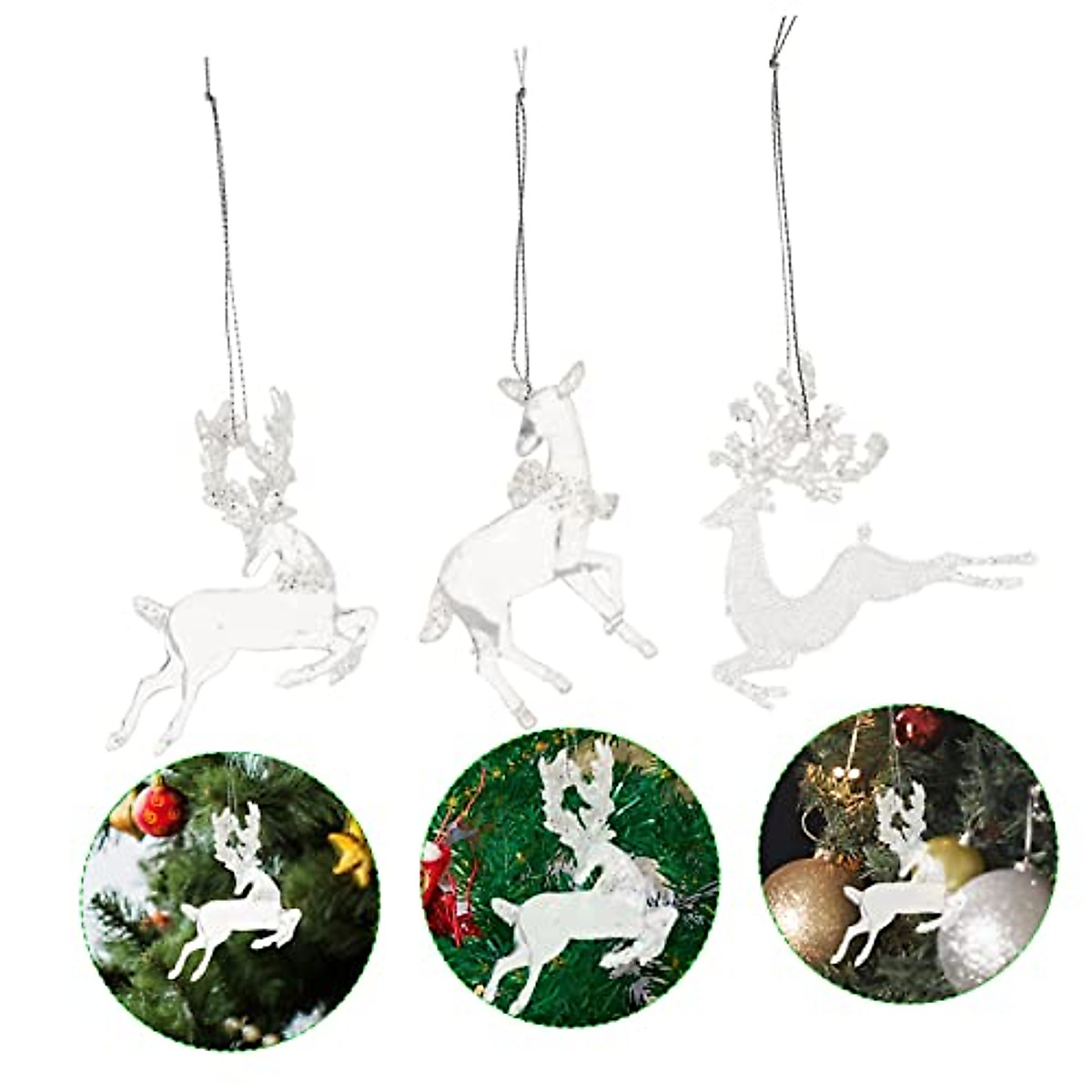 Abaodam 3pcs Deer Pendant Christmas Decor Flying Deer Ornament Acrylic Reindeer Figurine Elk Pendant Decor Elk Xmas Decor Elk Decoration Christmas Elk Pendant Acrylic Christmas Tree