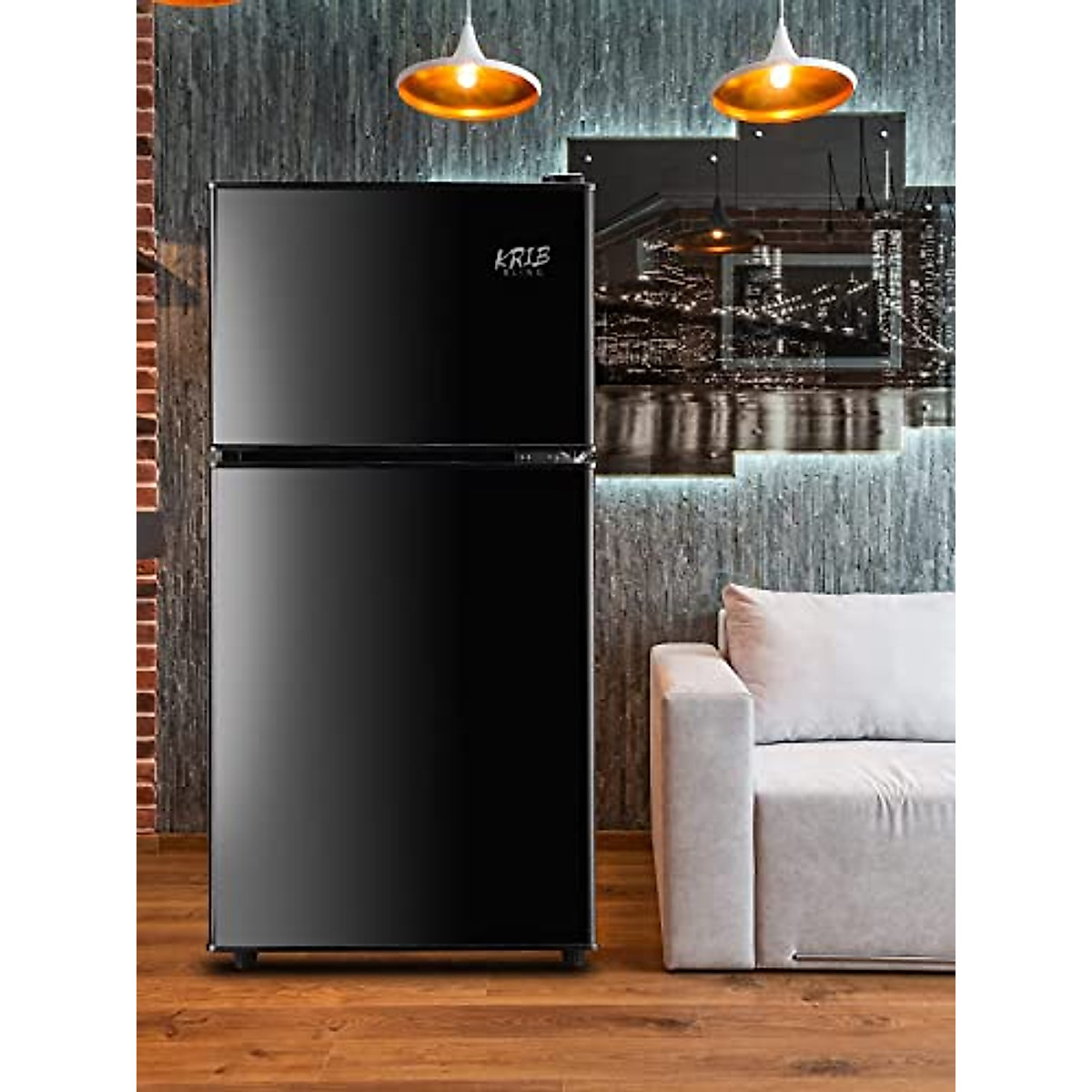 KRIB BLING Mini Fridge With Freezer,3.5 Cu. Ft Compact Refrigerator With 2 Doors,7- Level Adjustable Thermostat, Removable Glass Shelves For Bedroom, Office, Kitchen, Apartment, Dorm, Black