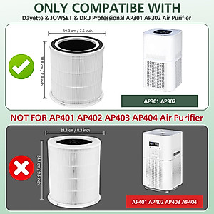 AP301 AP302 HEPA filter Replacement, Compatible with Dayette AP301 AP302 Air Purifier, for JOWSET AP301 AP302 Air Cleaner Purifier, H13 True HEPA, Original filter